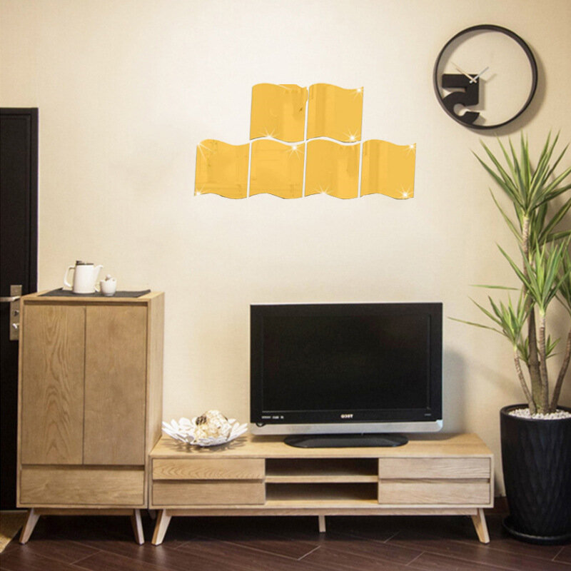 Хит продаж: волнистые акриловые зеркальные стикеры из кристаллов для 3D-декора стен в гостиной, прихожей, фоновые