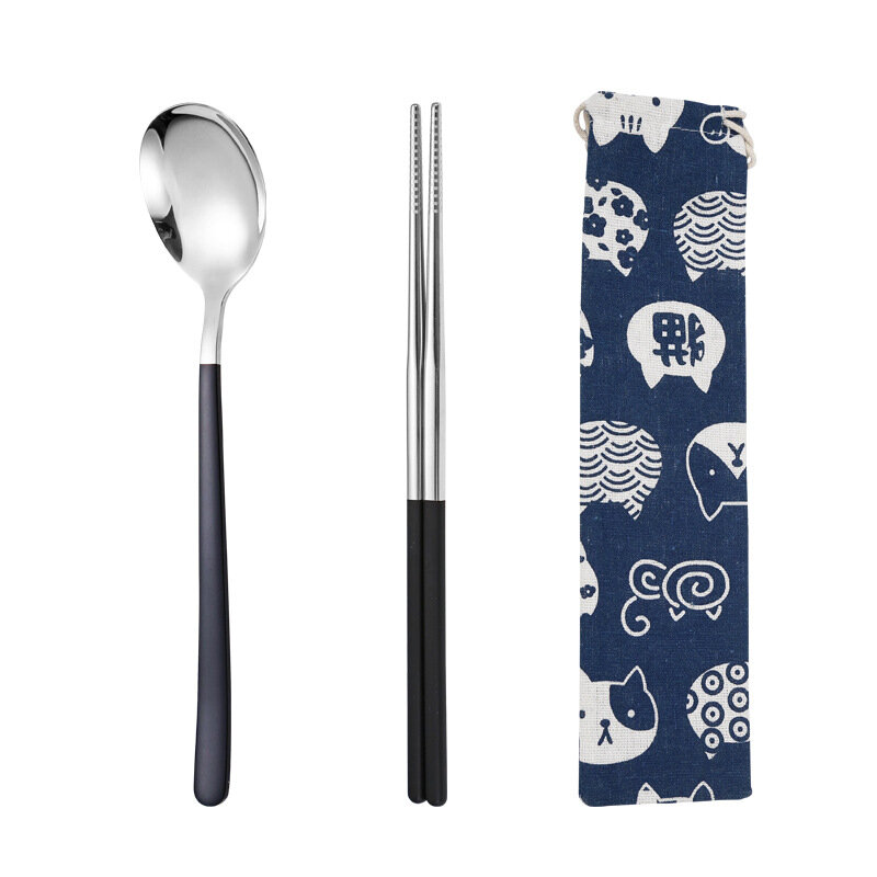 Ложка интернет-знаменитостей Ложка в Корейском стиле Посуда из нержавеющей стали Портативные палочки для еды Вилка