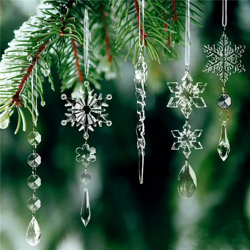 Набор акриловых елочных игрушек Снежинки и Сосульки, 10 штук