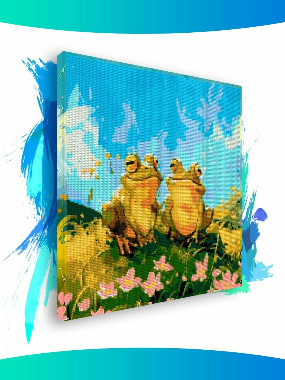 Алмазная мозаика на подрамнике - вышивка Летние лягушки Арт 40 х 40 см