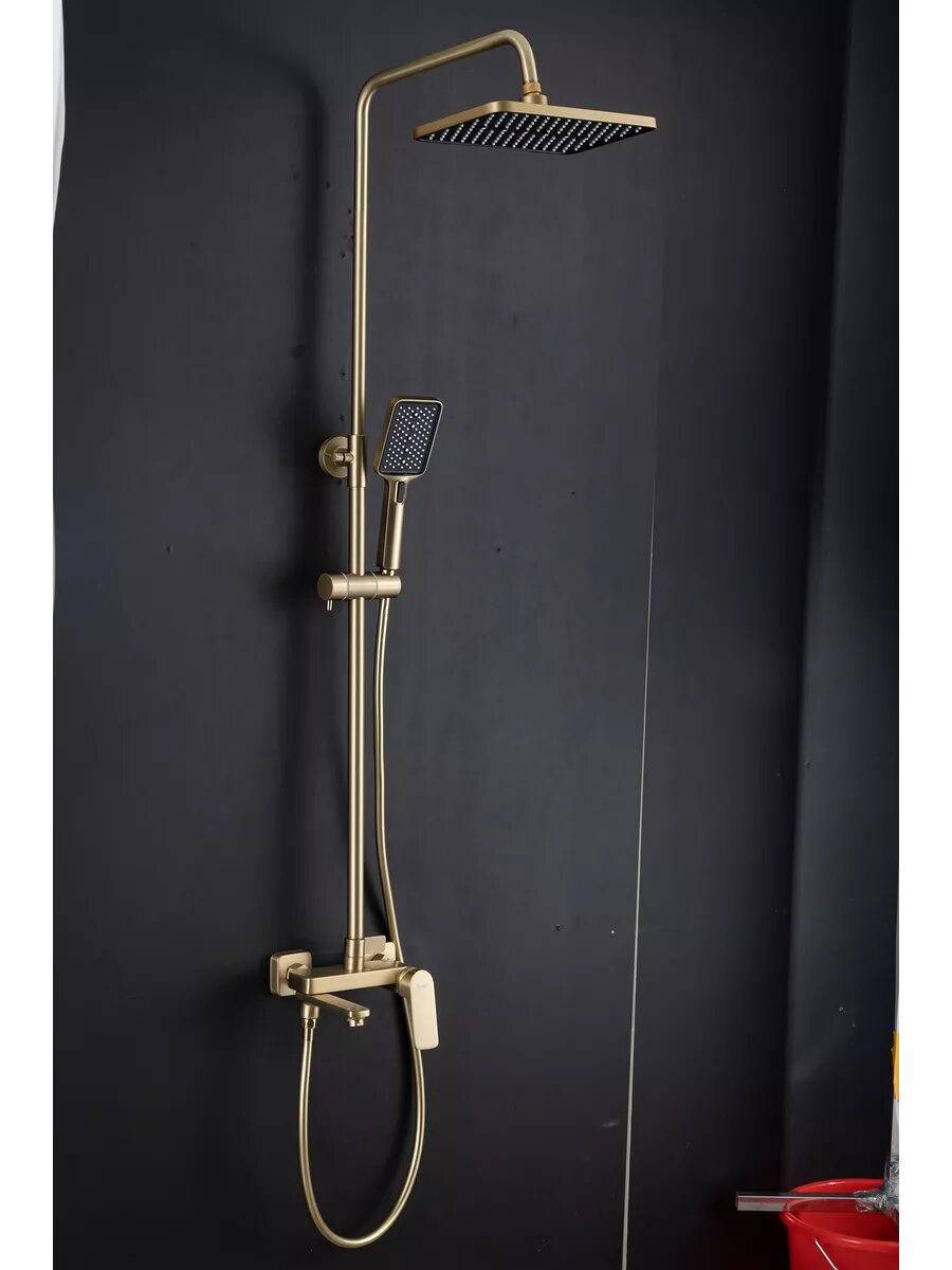 Душевая система со смесителем и тропическим душем Frap F2486-3 сатиновое золото