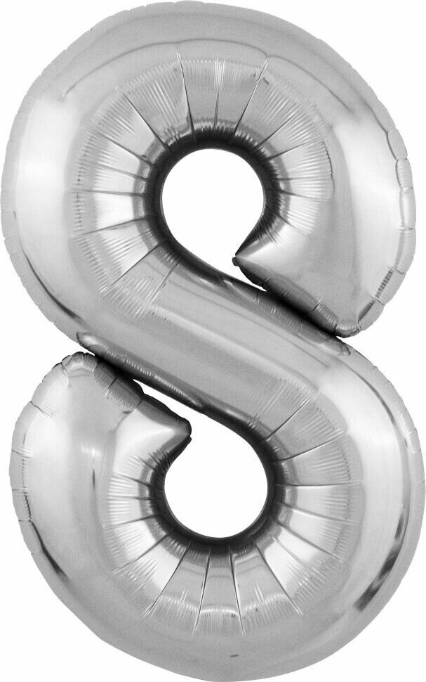 Шар (40'/102 см) Цифра, 8 Slim, Серебро, 1 шт. в упак.