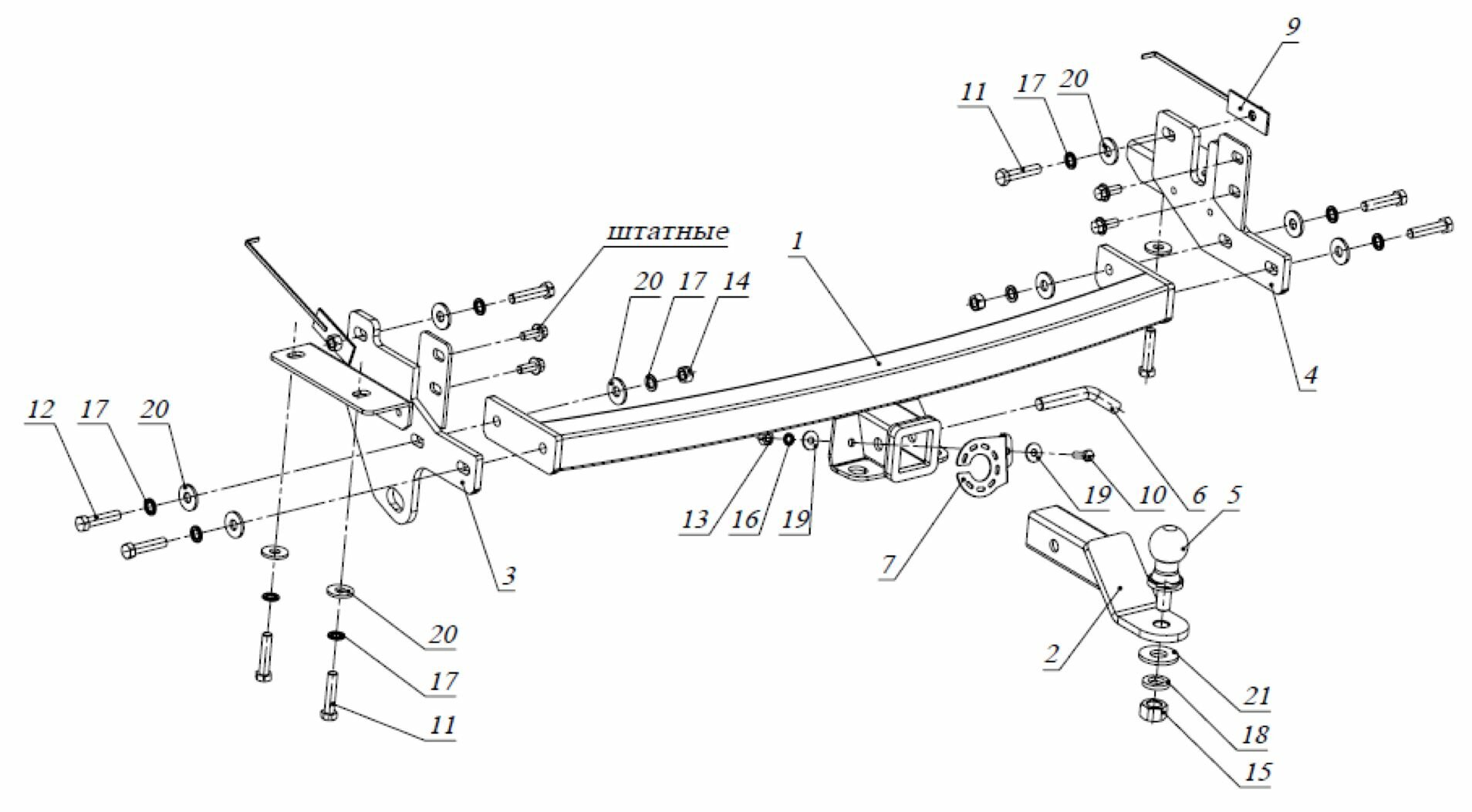 Фаркоп Бизон на Kia Mohave FA 0985-E (с 2009 по 2017 г. в. исключая авто с пневмоподвеской) (паспорт и сертификат в комплекте)(без электрики)