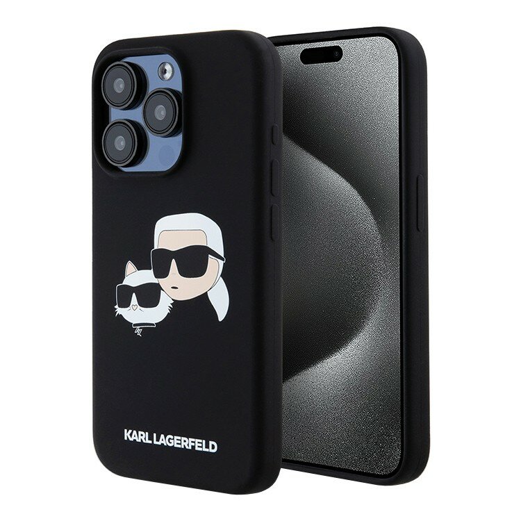 Karl Lagerfeld силиконовый чехол для iPhone 15 Pro Max, NFT Karl & Choupette Head черный (MagSafe)