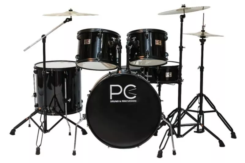PCDS0901 BK ударная установка, 5 барабанов, 22х16", 16x16", 13x10", 12x9", 14x5,5", черные стойки: под малый, журавль, прямая, хай-хет, педаль, стул, тарелки 14"HH,16" Crash,18"Crash Ride, PC drums
