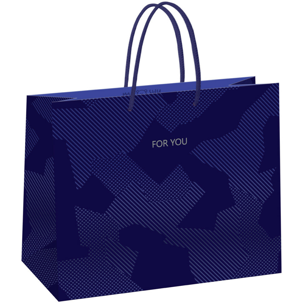 Пакет подарочный 32*26*12см MESHU "Blue pattern", выборочный лак, матовая ламинация, 371059