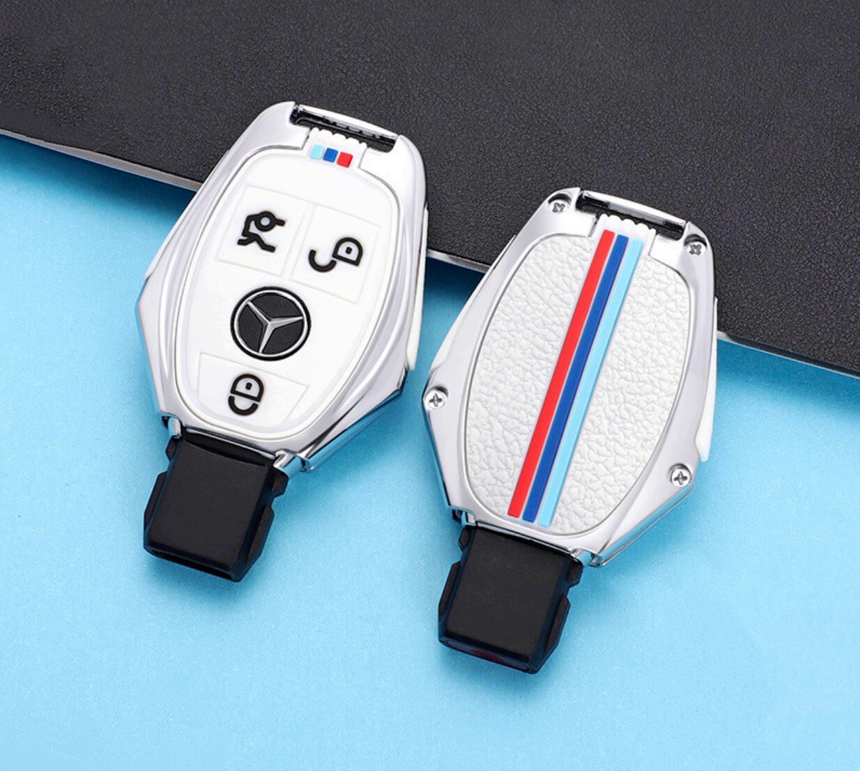 Противоударный защитный белый металлический чехол Чехол. ру M-222646 с вырезом под логотип для автомобильного ключа Mercedes-Benz E С Е А класс CLA.