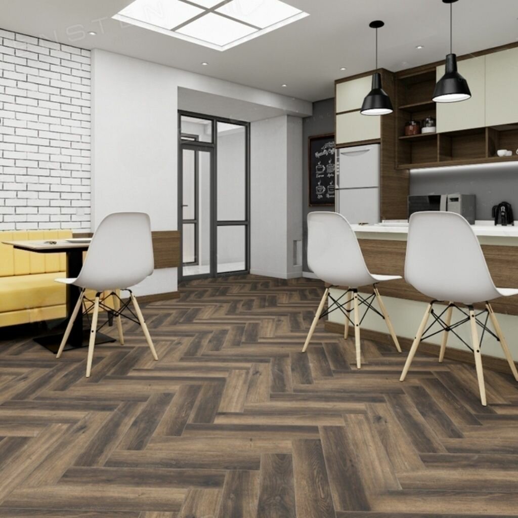 Каменно-полимерная плитка (SPC) ENSTEN Valland Parquet ёлка ECO 103-02 Каштан (600х125х4), 1,95 м2