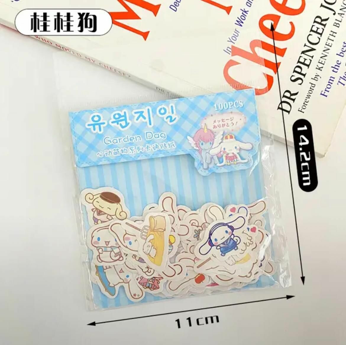 Наклейки стикеры Hello Kitty My Melody Cinamaroll Kuromi 100 штук