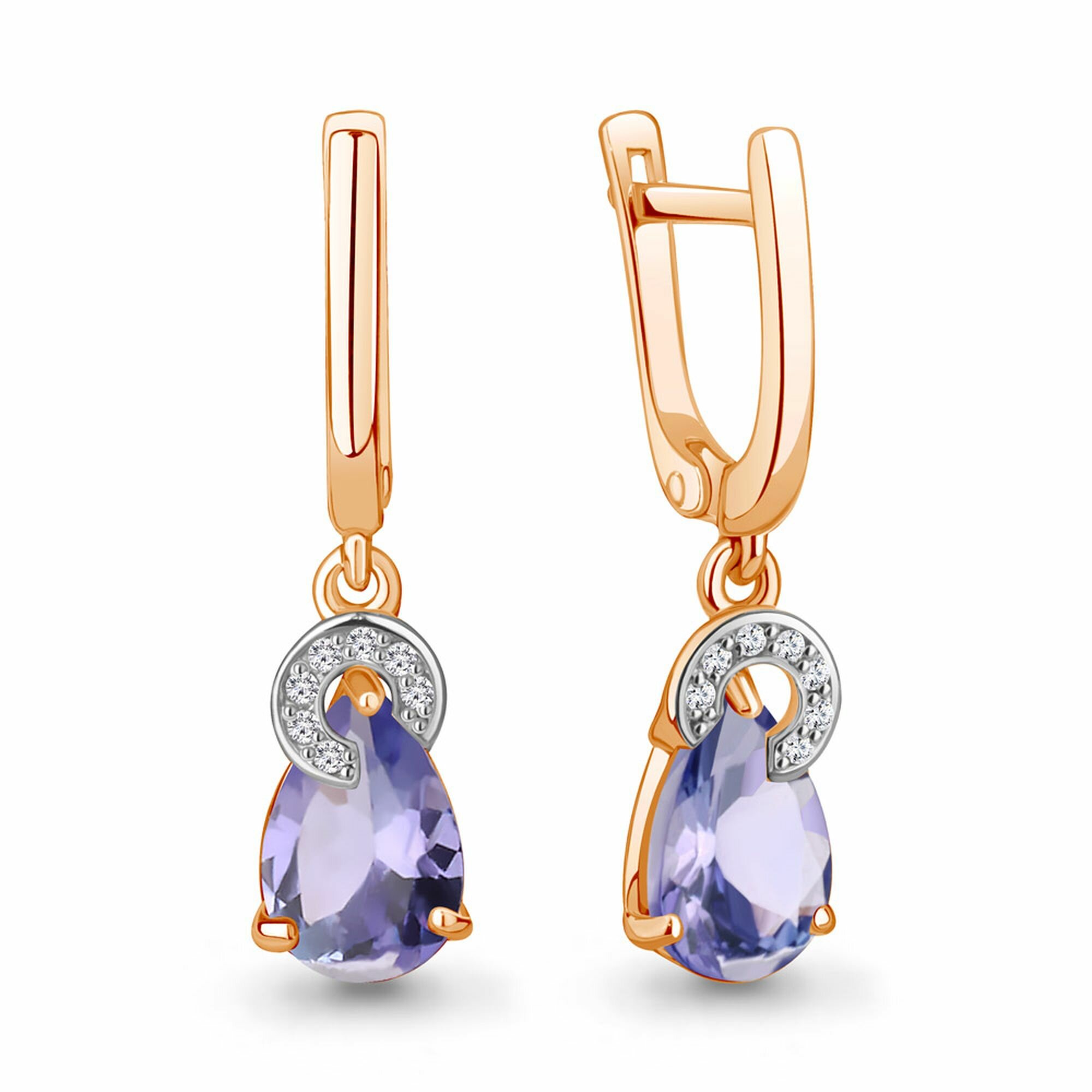 Серьги, красное золото, 585 проба, бриллиант, танзанит