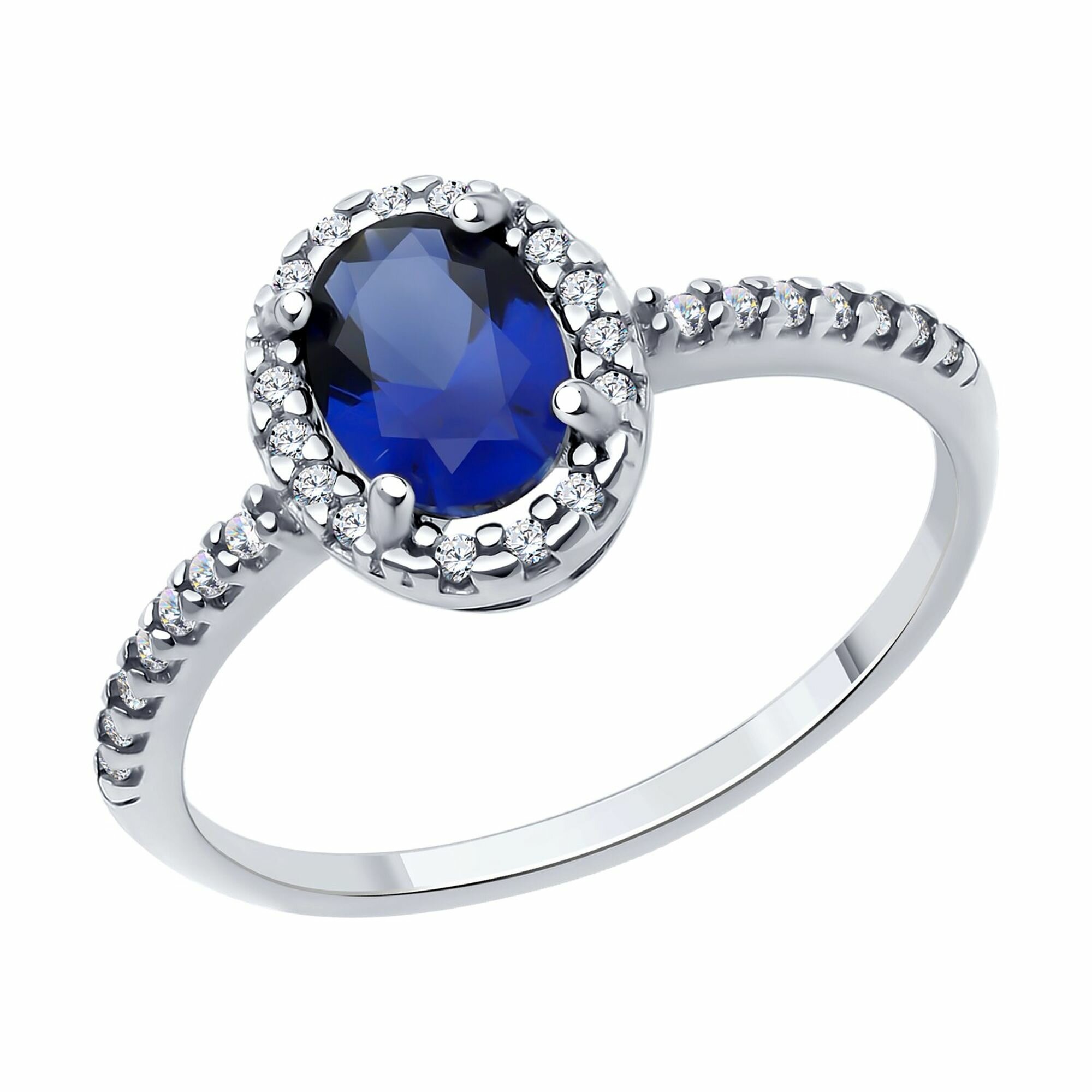 Кольцо, серебро, 925 проба, родирование, корунд, фианит