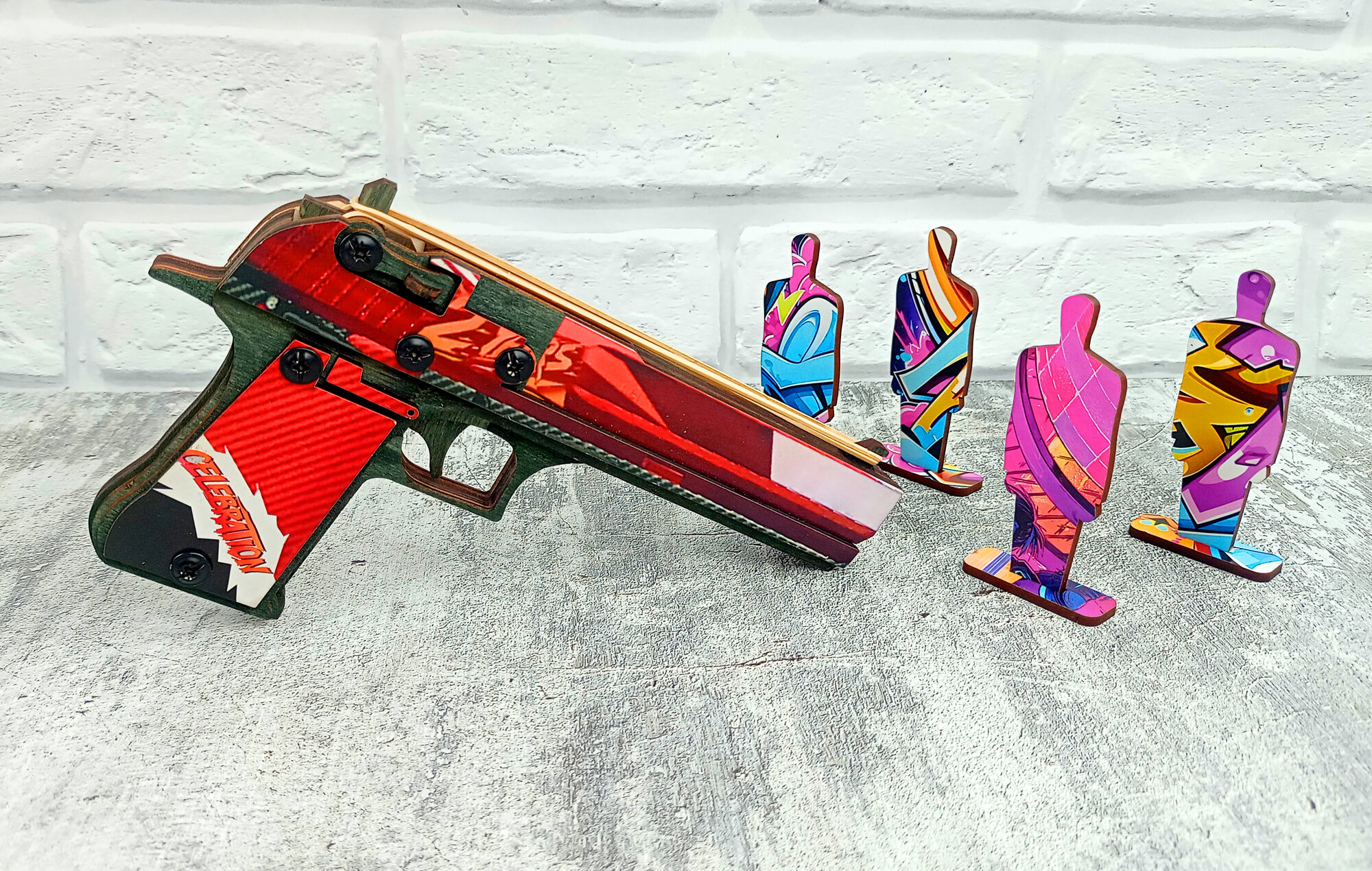 Деревянный пистолет резинкострел с мишенями