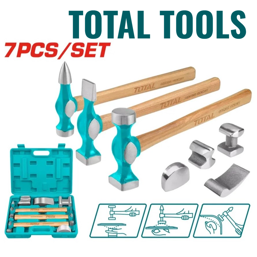 Рихтовочный набор 7 штук для кузовных работ TOTAL комплект волотков и наковален в кейсе