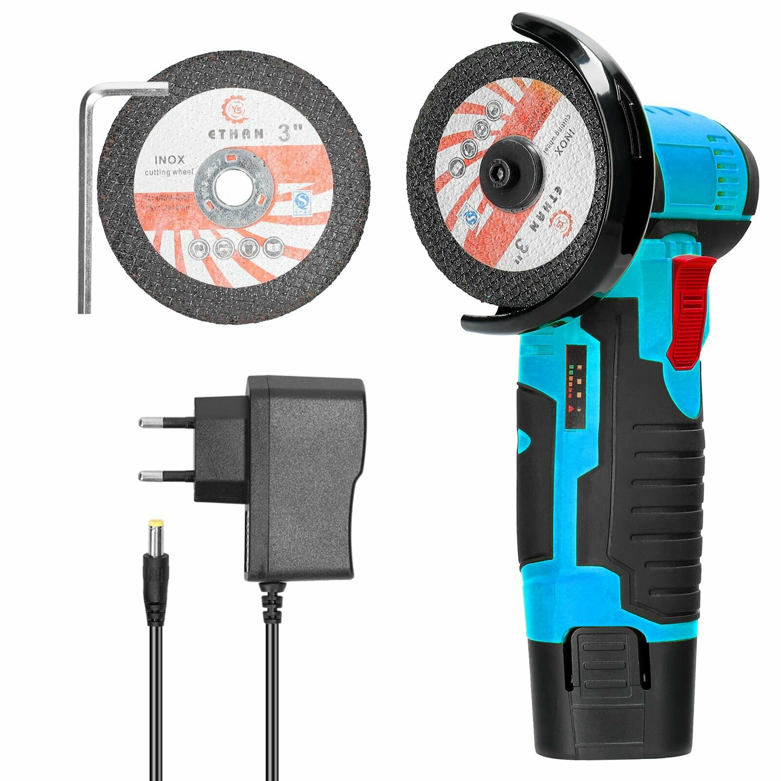 Мини-углошлифовальная машина, 12 В, 19500 об/мин, один аккумулятор и один заряд, Docool