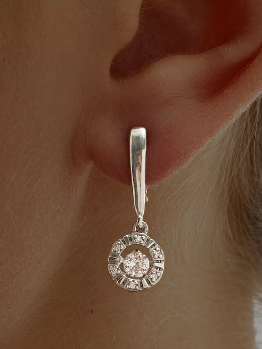 Серьги с подвесками, серебро, 925 проба, родирование, фианит