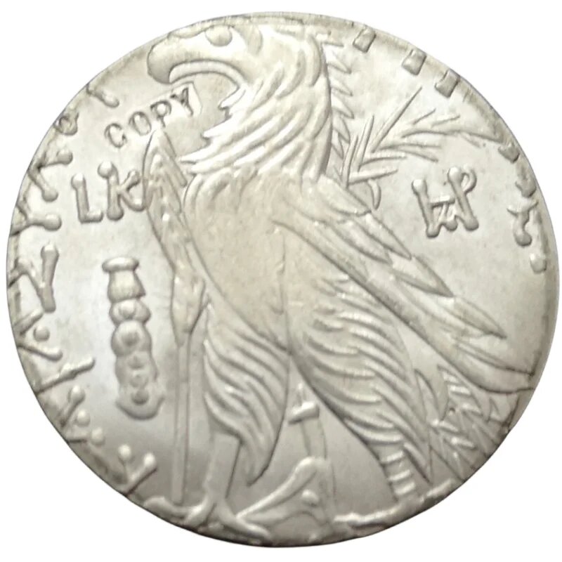 Тяжесть. 107/6 до нашей эры. Серебряный шекель/Орел, стоящий слева, копия серебряной монеты