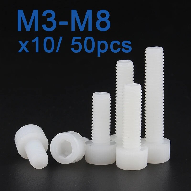 Нейлоновые винты AZKD SS0707 с шестигранной головкой M3 M4 M5 M6 M8 белые 10/50 шт. M8x25mm, 50pcs