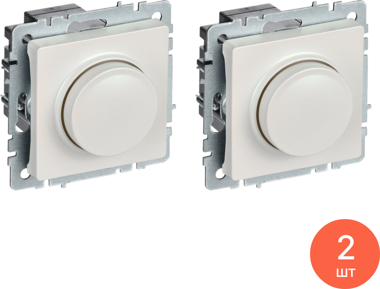 Диммер IEK / ИЭК Brite СС10-1-0-БрЖ поворотно-нажимной скрытой установки, жемчуг мощностью 600Вт 230В, IP20 / электрика (комплект из 2 шт)