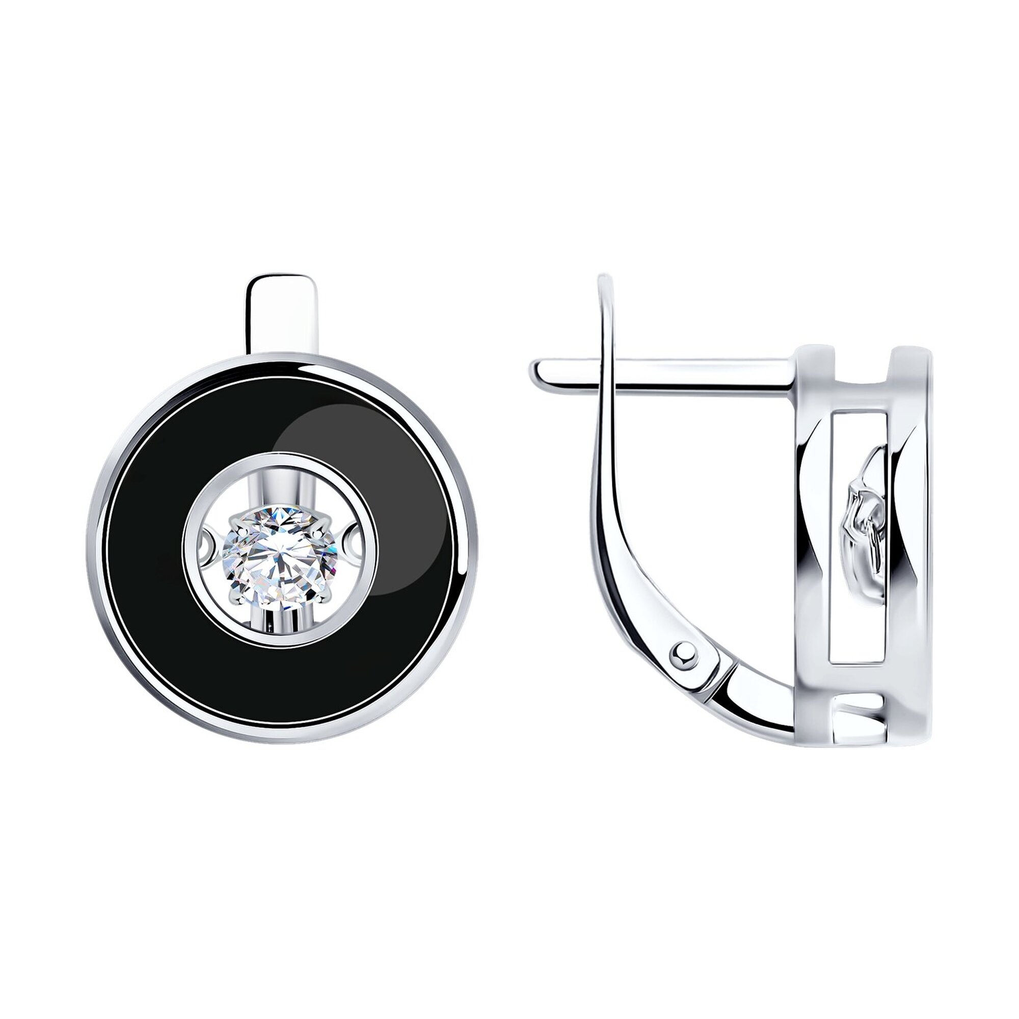 Серьги, серебро, 925 проба, родирование, фианит, эмаль