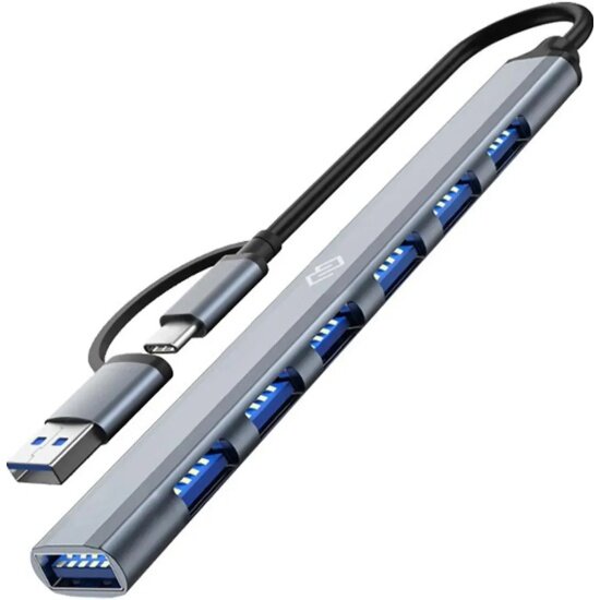 Разветвитель USB-C+ USB-A Digma DHUB-7USB-AC-2.0 7порт. черный