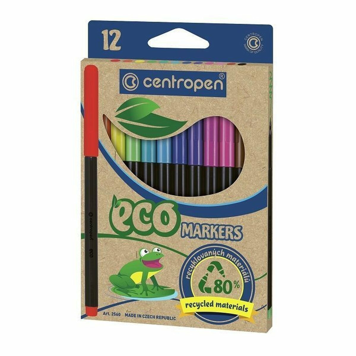Набор фломастеров 12 цветов Centropen Eco Markers (линия 1-2мм, трехгранные, смываемые) картон. уп. (7 2560 1201), 10 уп.