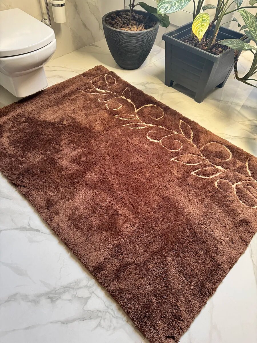 Коврик Natali's Carpets, коричневый, акрил, для ванной и туалета большой 90х130 см Турция