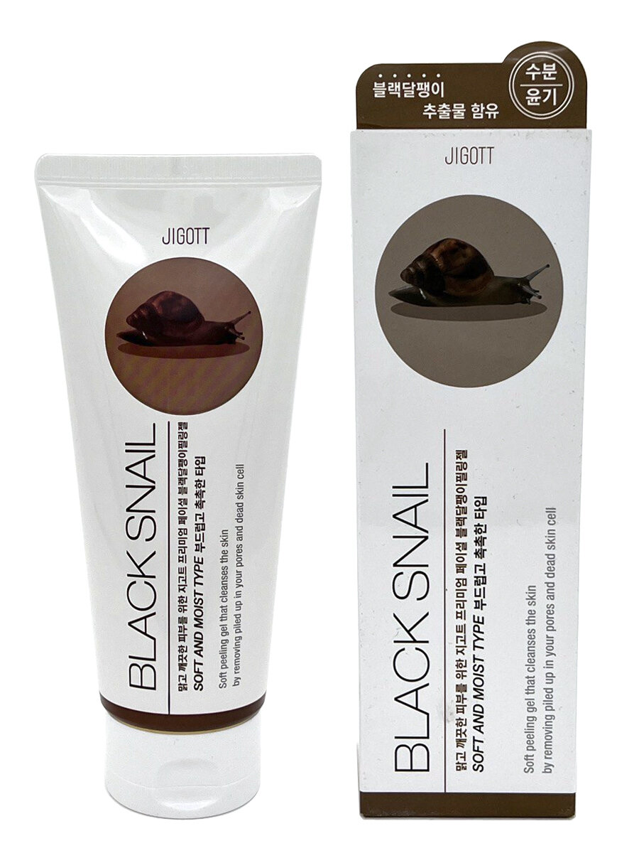 Jigott Пилинг гель для лица с экстрактом слизи черной улитки Premium Facial Black Snail Peeling Gel, 180 мл