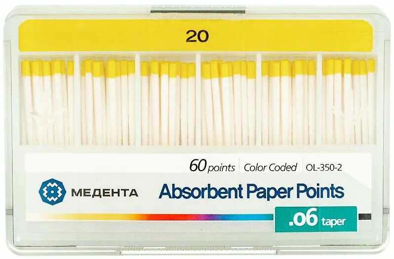 Штифты META конус 06 №20, бумажные, антисептические, жёлтые, 60 штук
