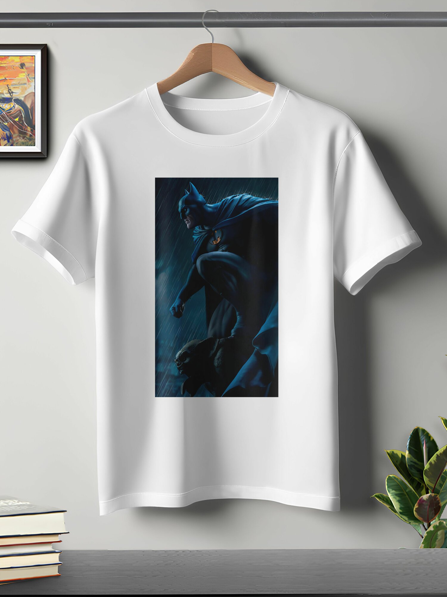 Футболка ONEQ унисекс 50-52 (XL) размер с принтом Бэтмен, белая