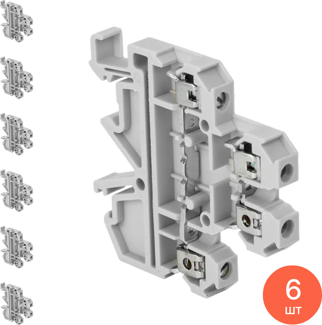Клемма для проводов EKF / ЕКФ PROxima JXB-4/35 винтовая двухуровневая, огнестойкий полиамид, 32А, серая, 1шт. / зажим (комплект из 6 шт)