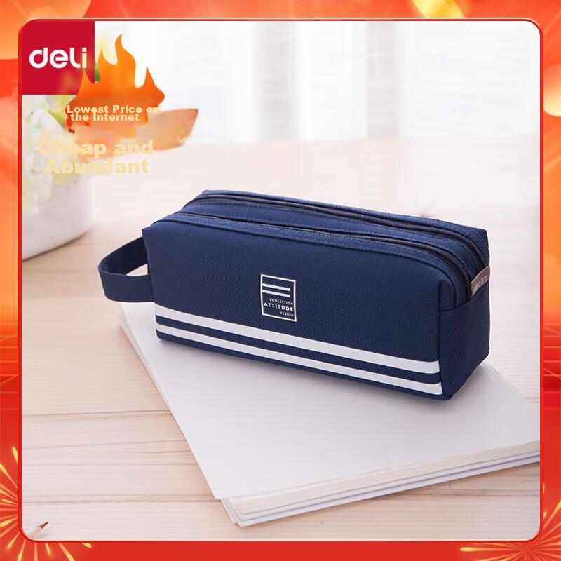 Deli Large Capacity Pencil Case, Handheld Multi-Layer Stationery Box/multifunctional Oxford Cloth Pencil Storage Bag, Deep Sea Blue Back-To Gift