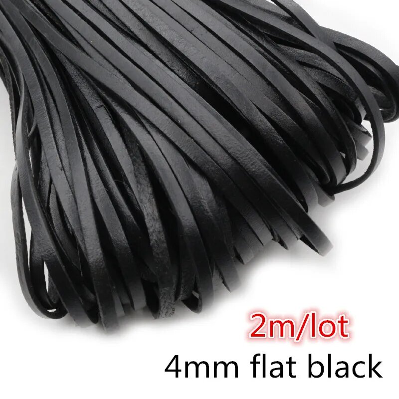 Черный кожаный шнур 4mm flat, 2 метра