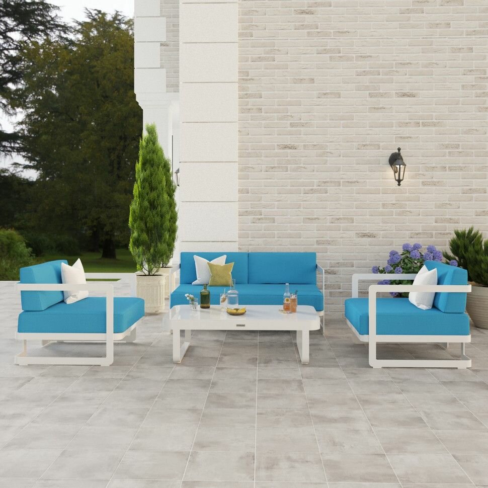 Лаунж зона Ideal Patio SILENA Голубая - Белый Каркас Размеры: Высота 350мм Глубина 750мм Ширина 1250мм