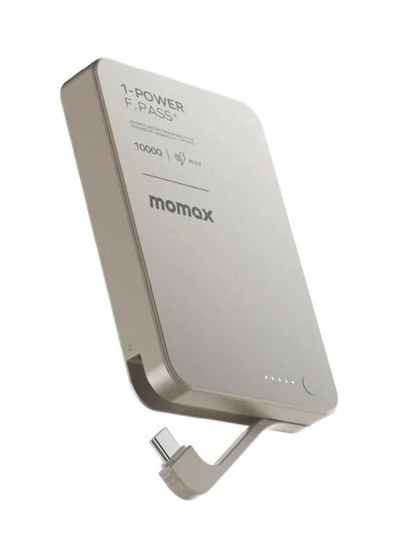 Внешний аккумулятор Momax 1-Power F. Pass+ 10000 mAh PD 30W со встроенным кабелем Type-C (IP158) - Titan