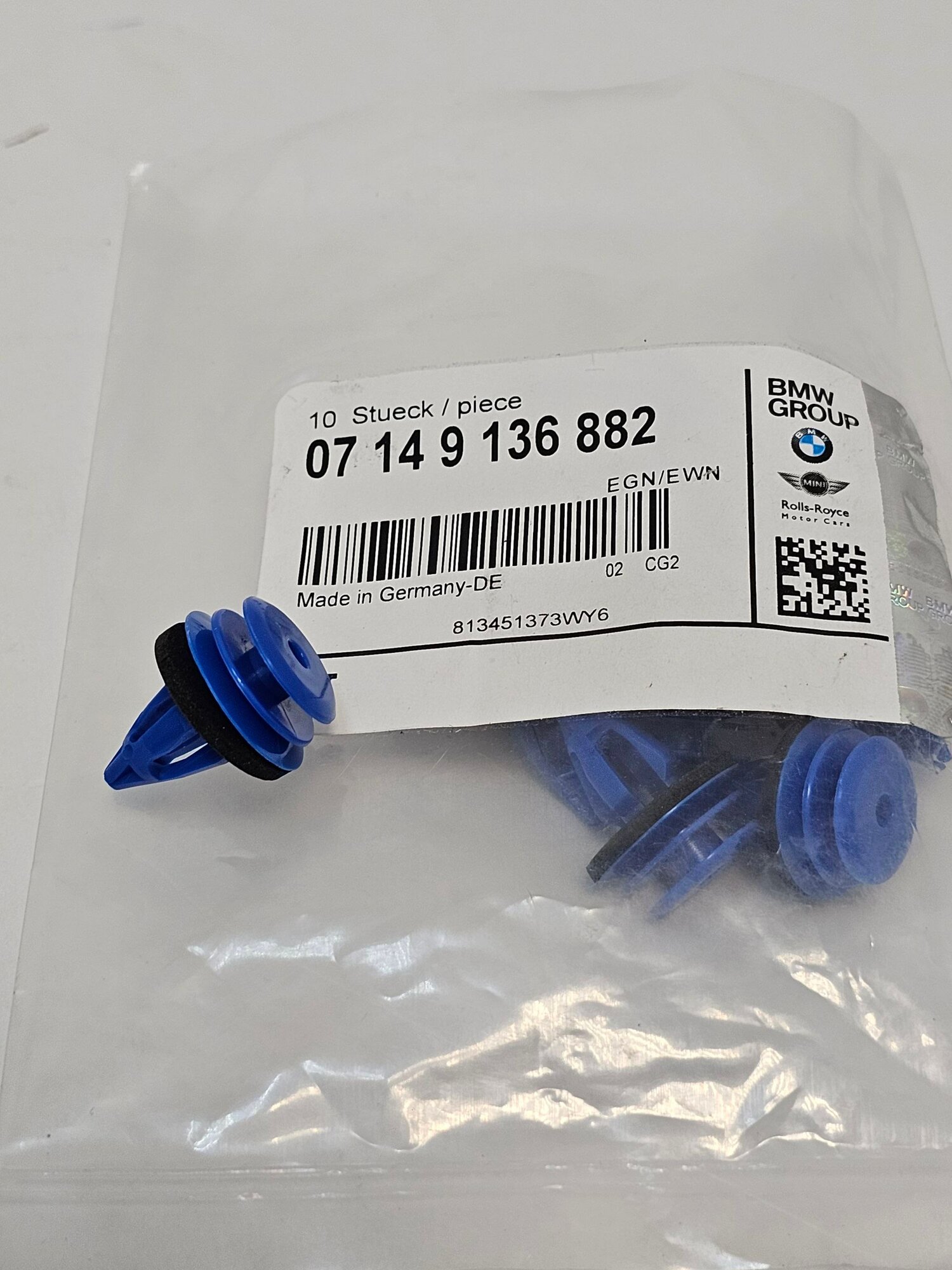 Клипсы (10шт) NAL BP обшивки с уплотнительной шайбой Bmw 07149136882