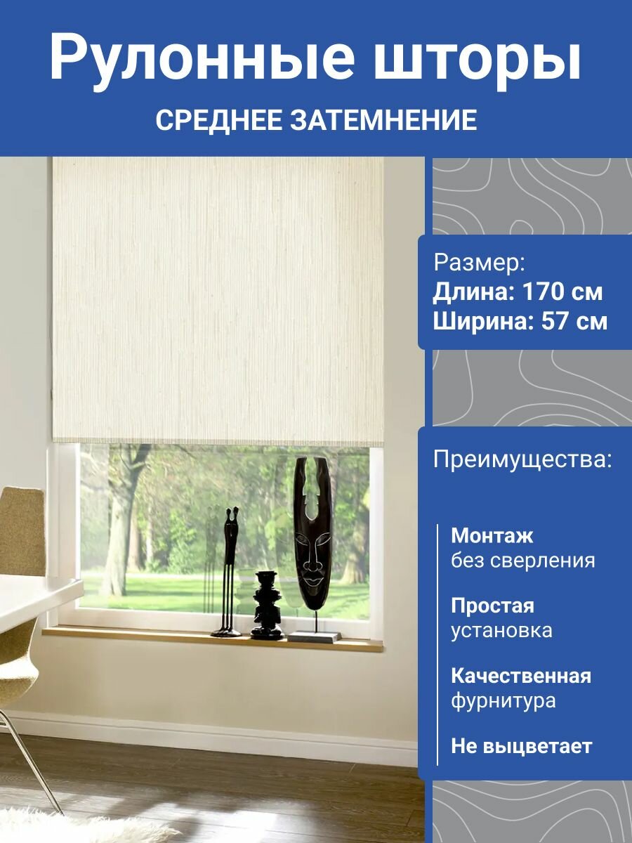 Рулонная штора Delfa СРШ-01М-2288 61(57) "натур" 57х170 см. Жалюзи на балкон, на кухню, в спальню.