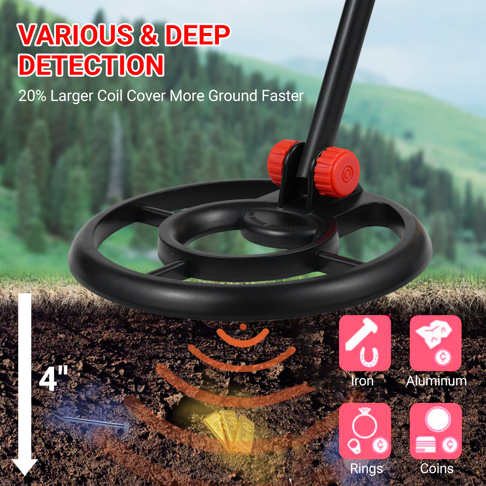 Металлоискатель для Детей LCD Traveling Metal Detector Junior 7,3 Дюймовая Водонепроницаемая Поисковая Катушка Gold Detector Регулируемый Стержневой Зуммер Вибрационный Звук Легкий И простой в использовании