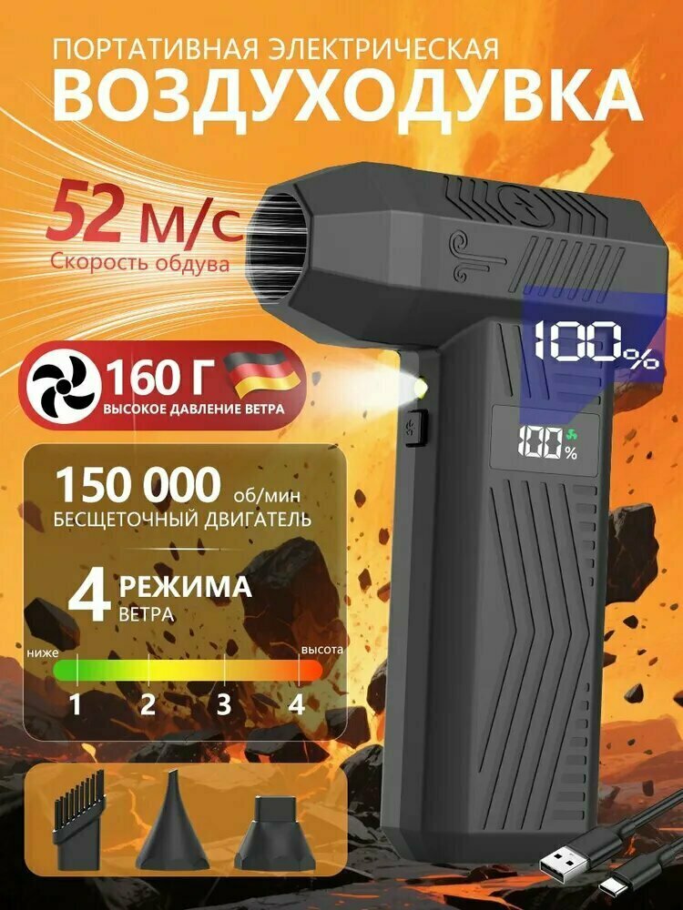 Фен для волос "mini wireless", аккумуляторный, 150000 оборотов, 2 насадки