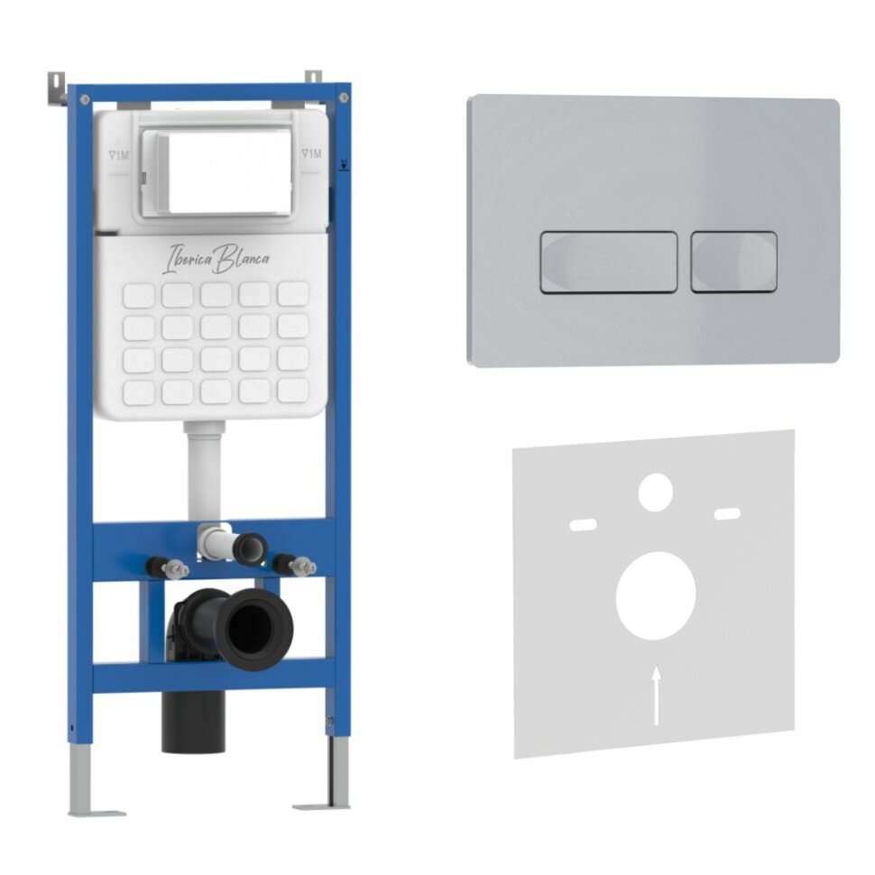 Комплект 2в1 IBERICA BLANCA инсталляция SILENCIO, кнопка смыва ESTI-R хром матовый (IB001.214)