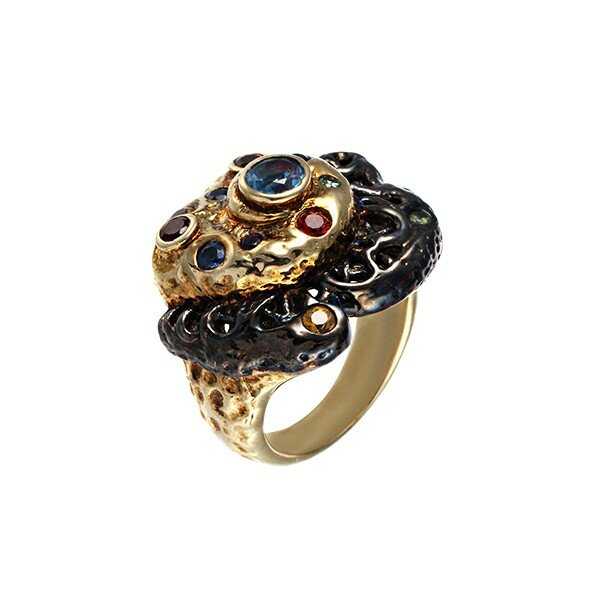 Кольцо, серебро, 925 проба, гранат, аметист, сапфир, цаворит, топаз