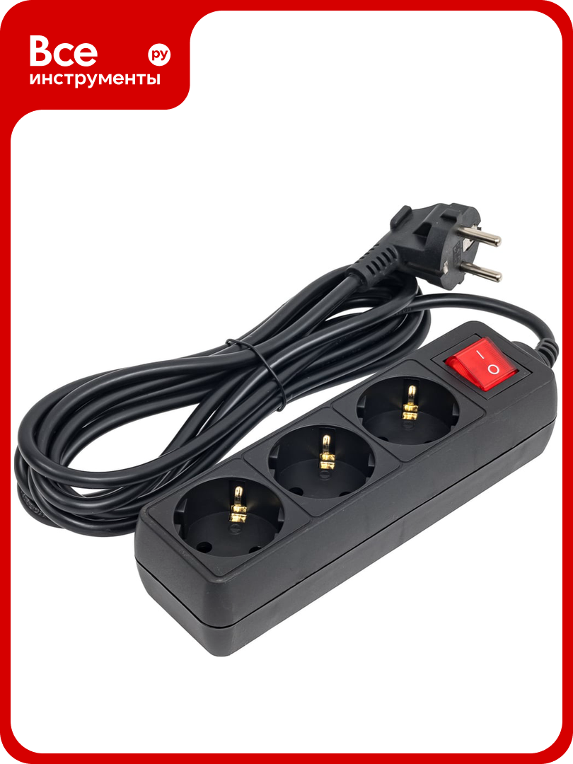 Сетевой удлинитель PERFEO с кнопкой POWERMATE 3,0м 3 розетки черный 30 012 509