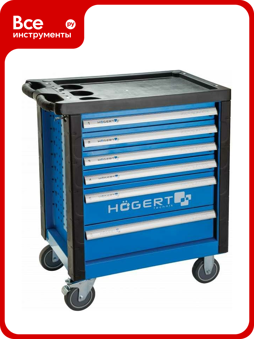 Инструментальная тележка HOEGERT TECHNIK 6 ящиков, усиленный пластиковый верх HT7G046