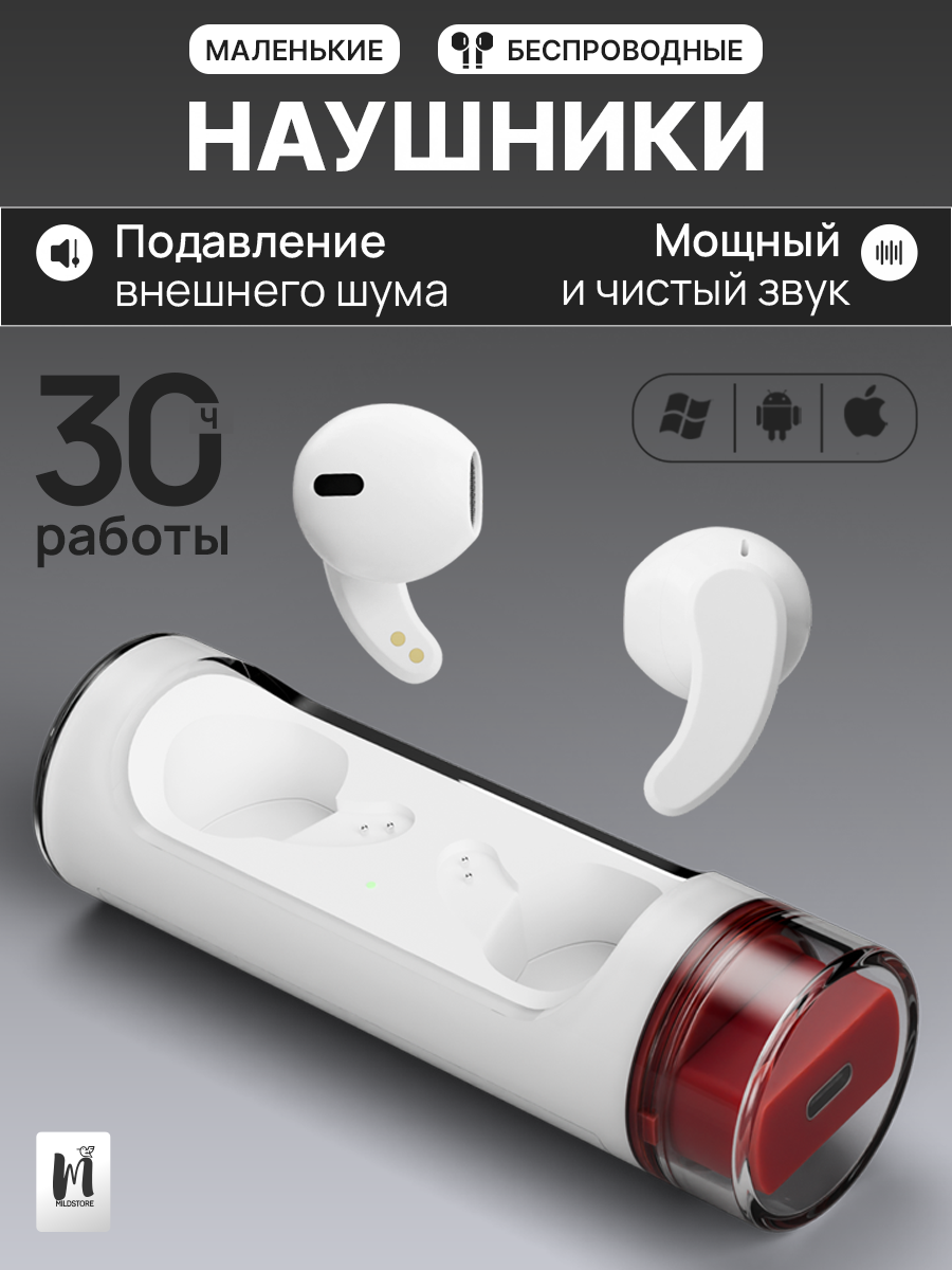 Беспроводные наушники MILDSTORE "T90 Pro", с микрофоном, блютус, вкладыши, белые