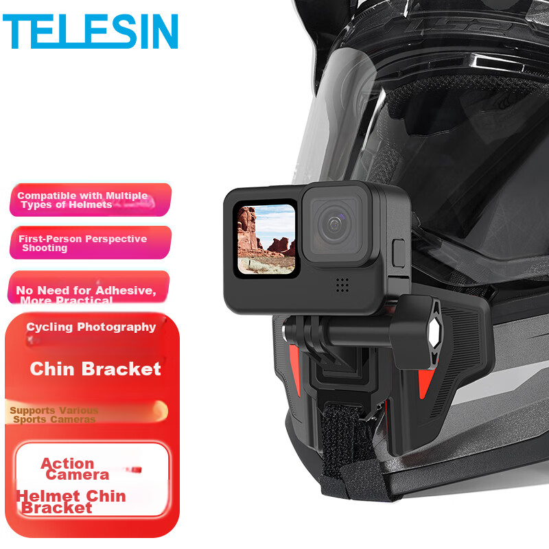 TELESIN Compatible with DJI Action 5 Pro 4 Motorcycle Helmet Mount, GoPro 13 12 Helmet Chin Mount, Insta360 Ace Pro Cycling Accessories