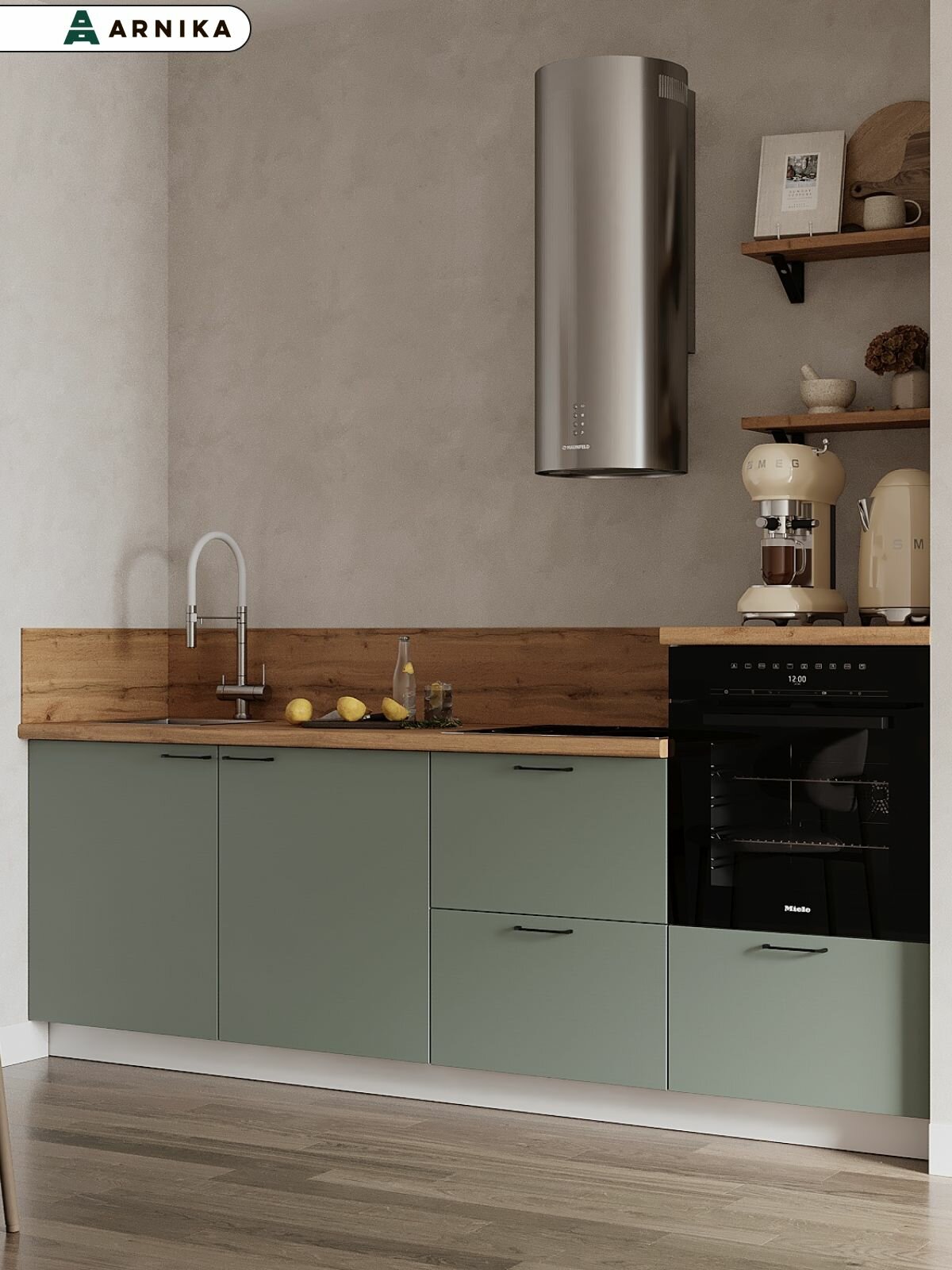 ARNIKA Кухонный гарнитур со столешницей "Дакия" 2,4м цвет олива (зеленый), фасад Эмаль