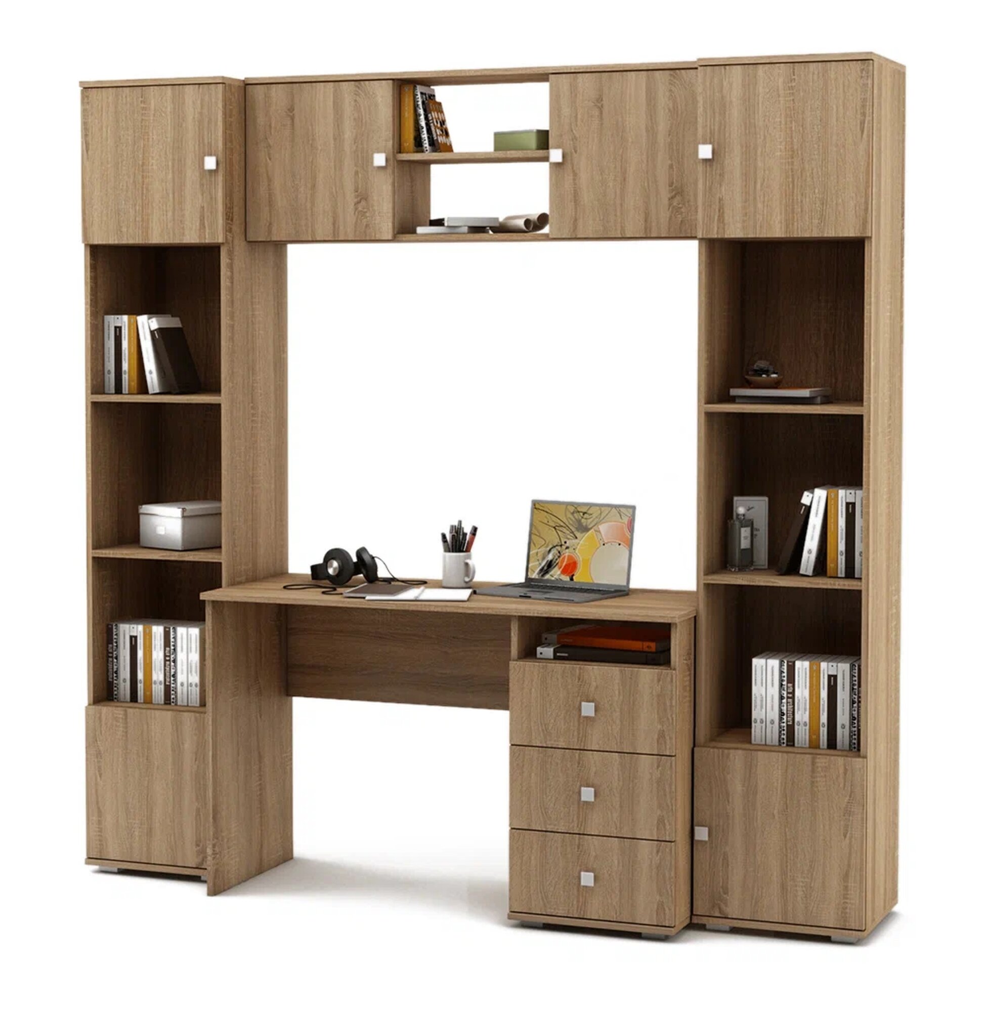 Стол письменный ВМФ Тунис (Никс) 2, дуб сонома, ЛДСП, тумба справа, 3 ящика, 200х200х50 см