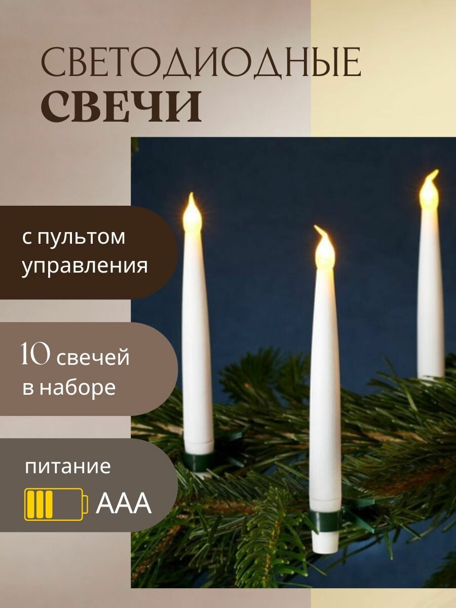 Набор 10 свечей Sirius (Дания) с пультом управления, со светодиодами на батарейках