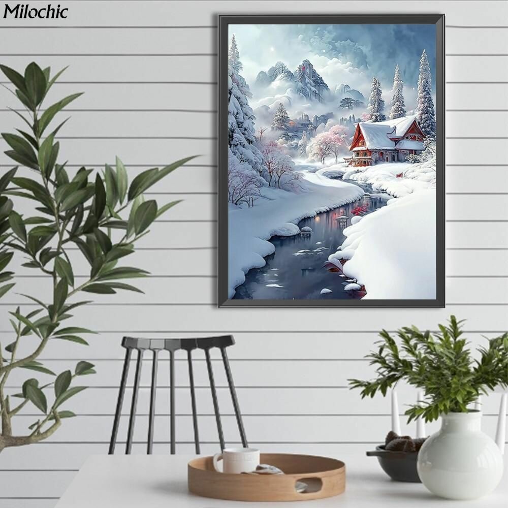 Набор для рисования алмазами, картина горная хижина в снегу, холст со стразами и круглыми бриллиантами 30x40 см, DIY декор для гостиной и спальни, творческий подарок