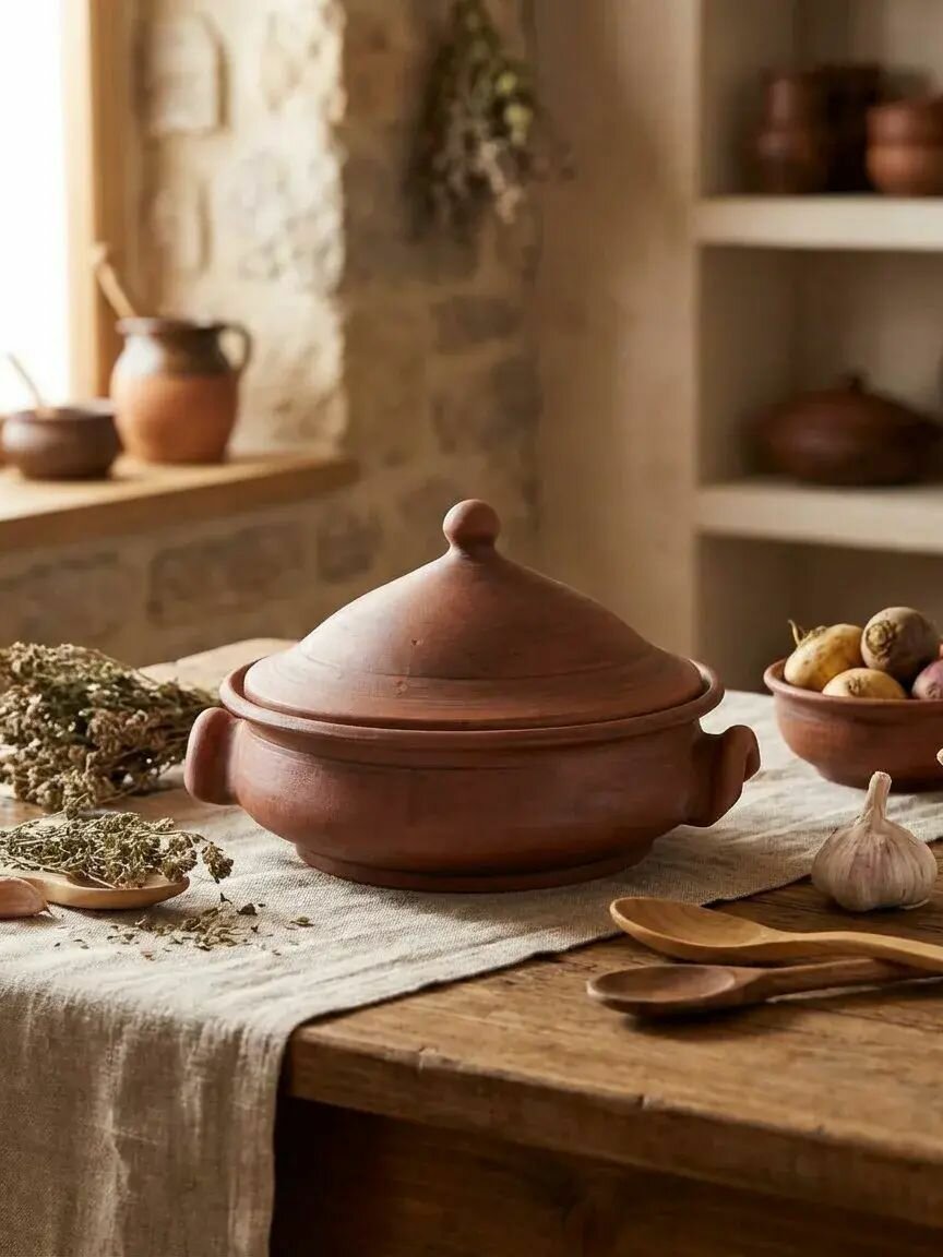 Жаровня 3л с крышкой красная глина