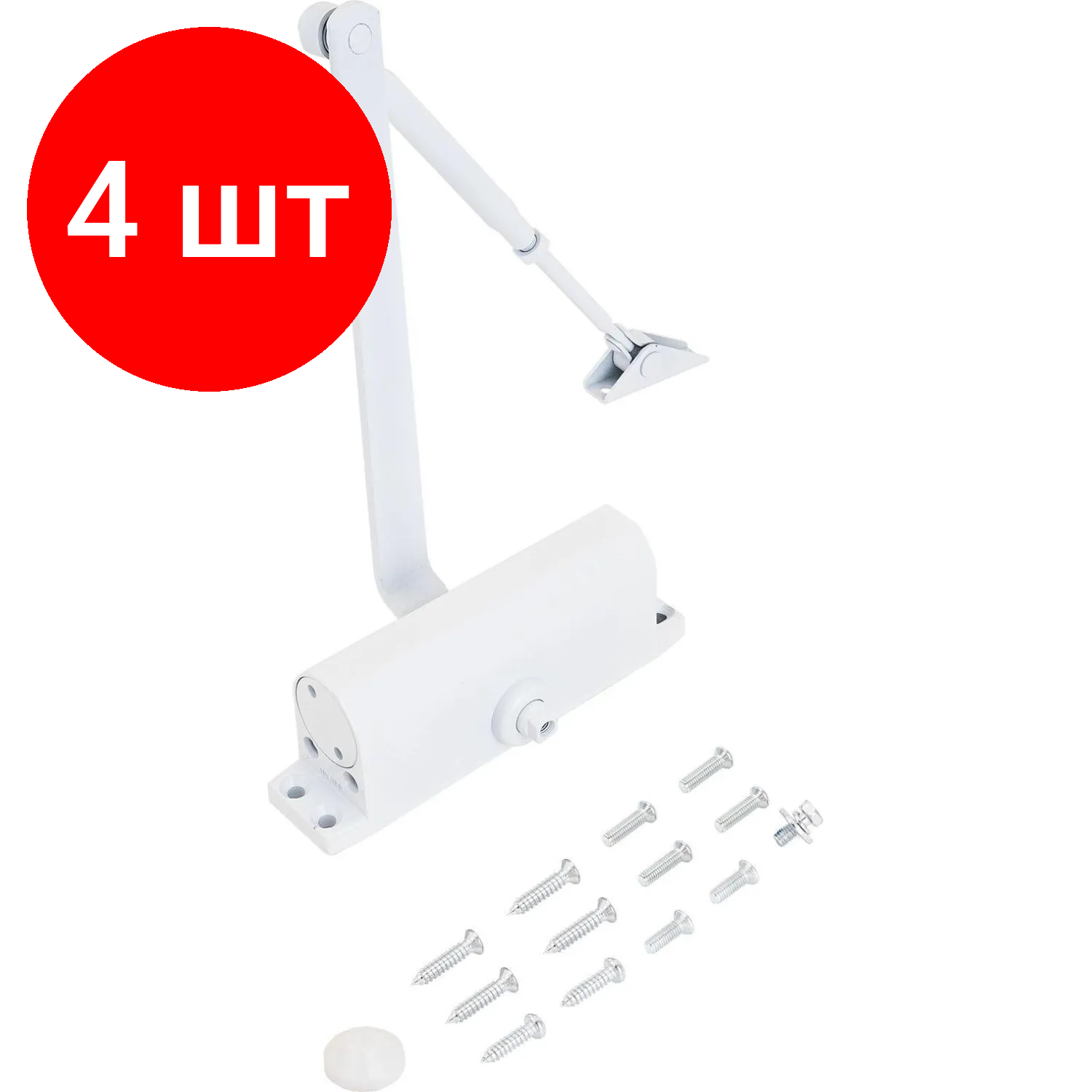 Комплект 4 штук, Доводчик дверной NOTEDO DC-080 WHITE  60-120 кг белый (10)